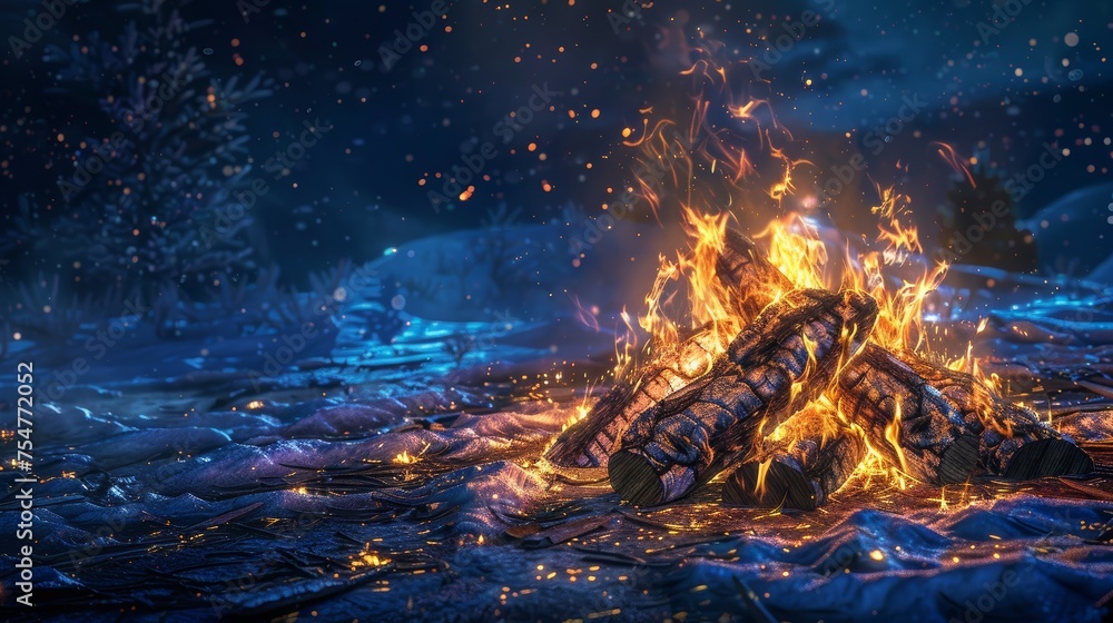 Hyper-realistic image of a roaring bonfire, capturing the intricate ...