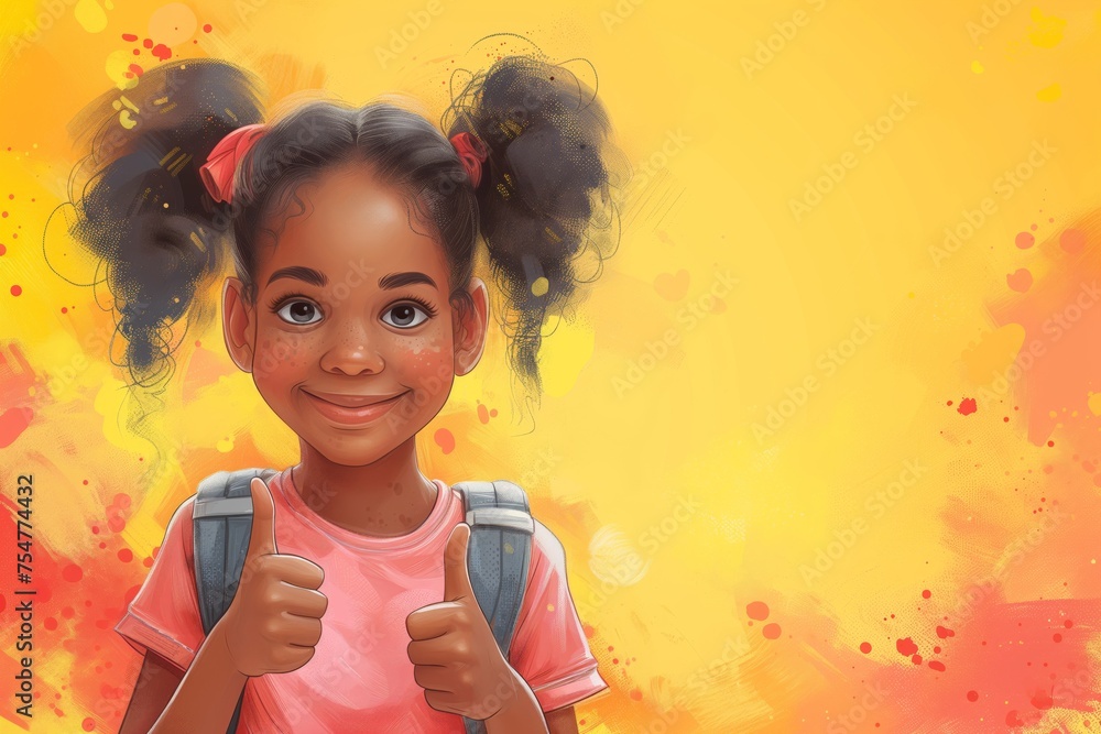 Portrait of african american little girl with thumbs up finger ...