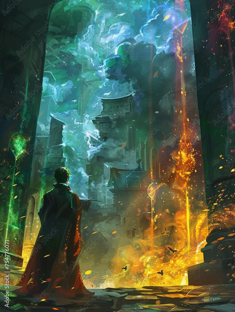 Digital painting of The priest/cleric seeks guidance from the temple ...