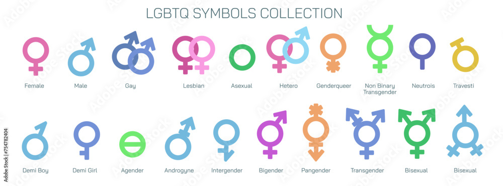 LGBTQ symbol vector illustration. Types of gender specification based ...