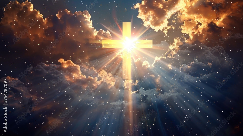 The cross shines in the sky and its light shines on the earth, as a ...
