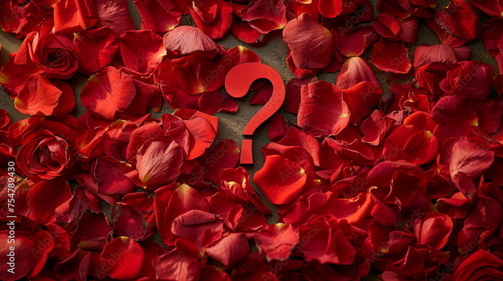Red roses petals with heart and question mark. generative ai Stock ...