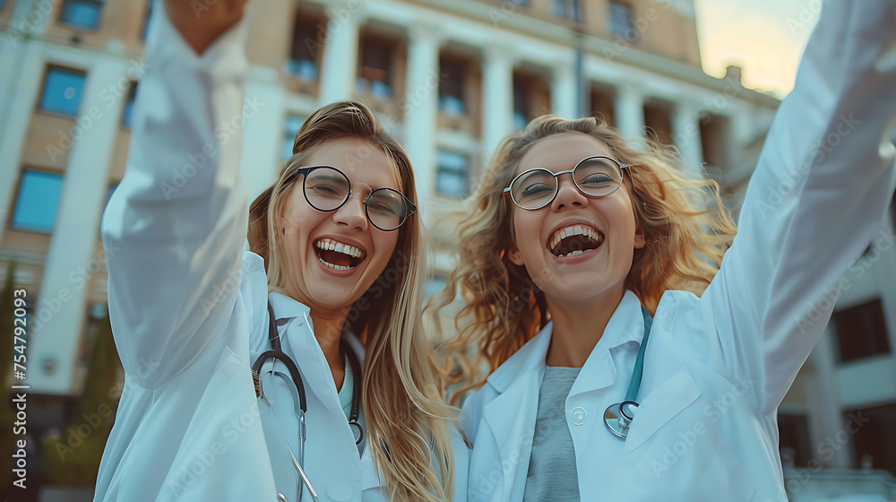 The new generation of doctors raised their hands to express their joy ...