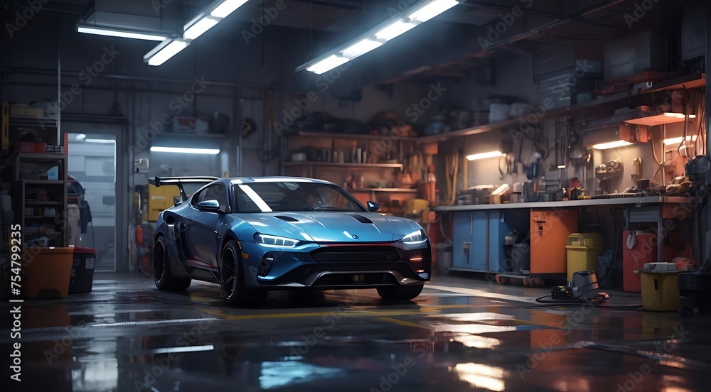 Garage cyberpunk concept art future realistic, Factory Industrial ...