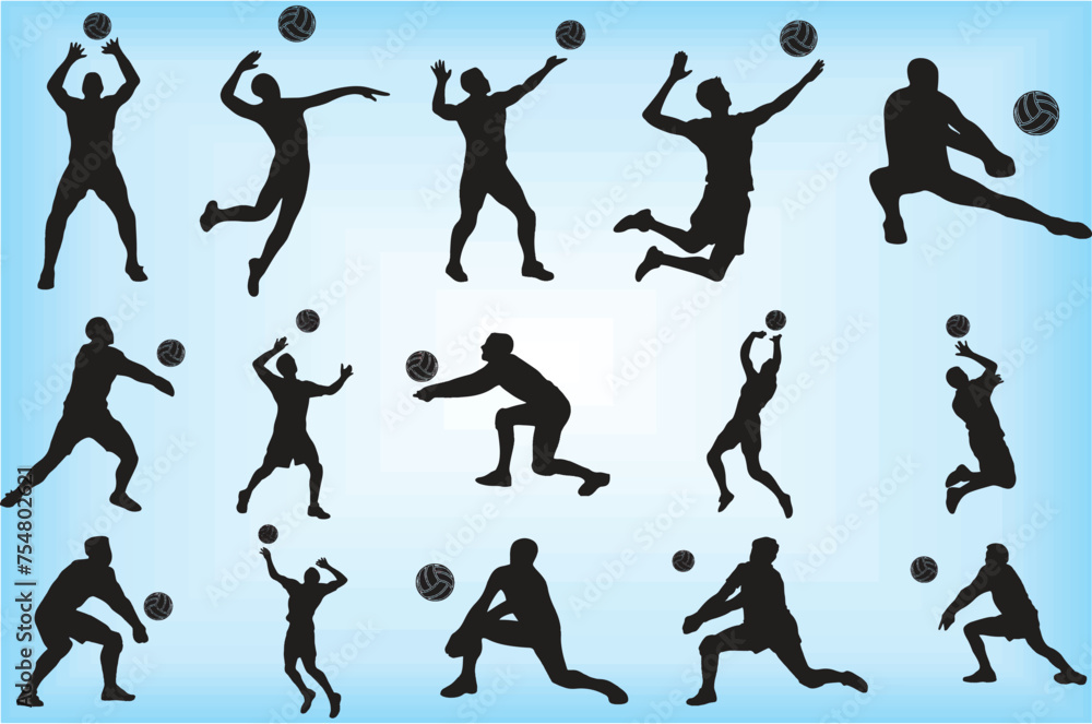 Volleyball players in different poses in editable vector. Sports and ...