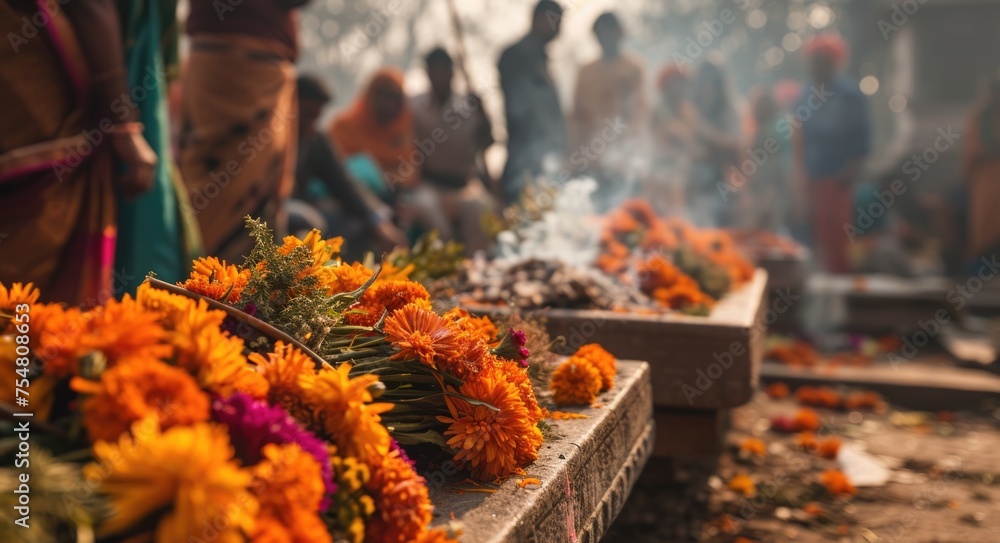 Traditional Hindu Funeral Ceremony by the Ganges River in Varanasi ...