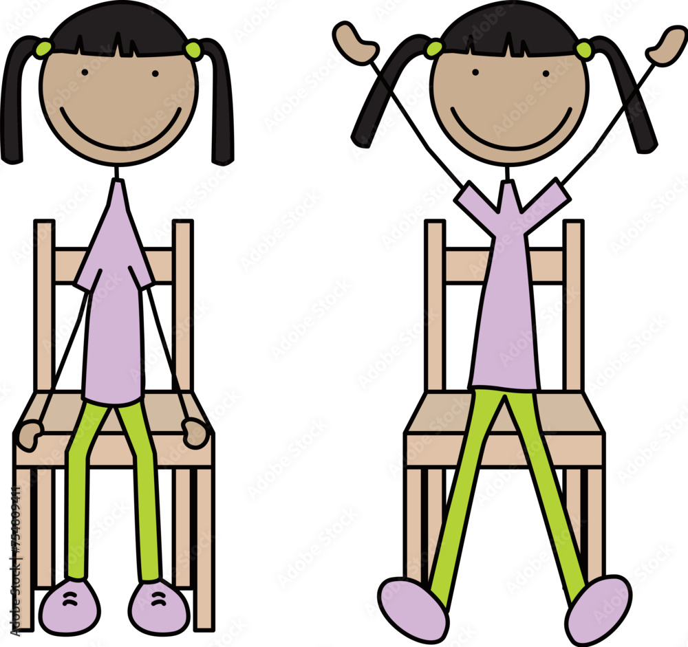Cartoon vector illustration of a girl exercising - seated jumping jacks ...