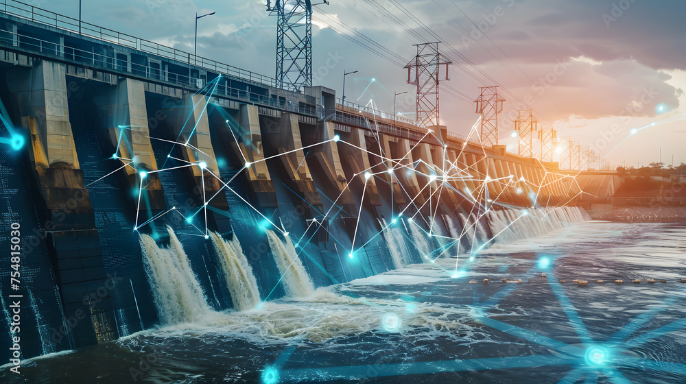 Hydroelectric power station, river, water, renewable energy resource ...