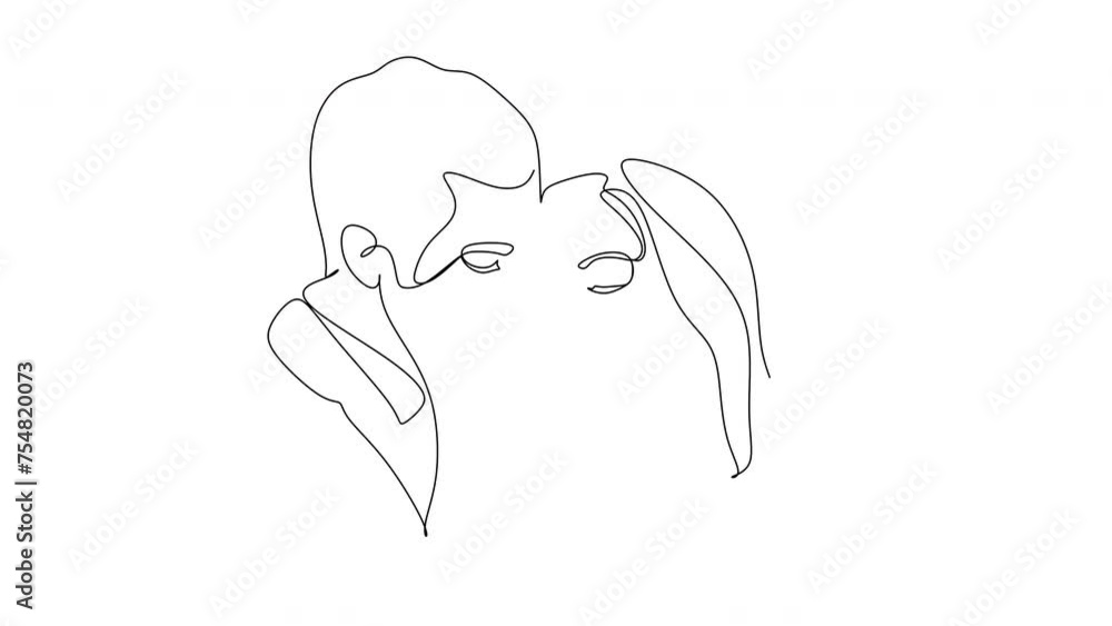 Linear drawing of a couple in love. Kisses of a man and a woman ...