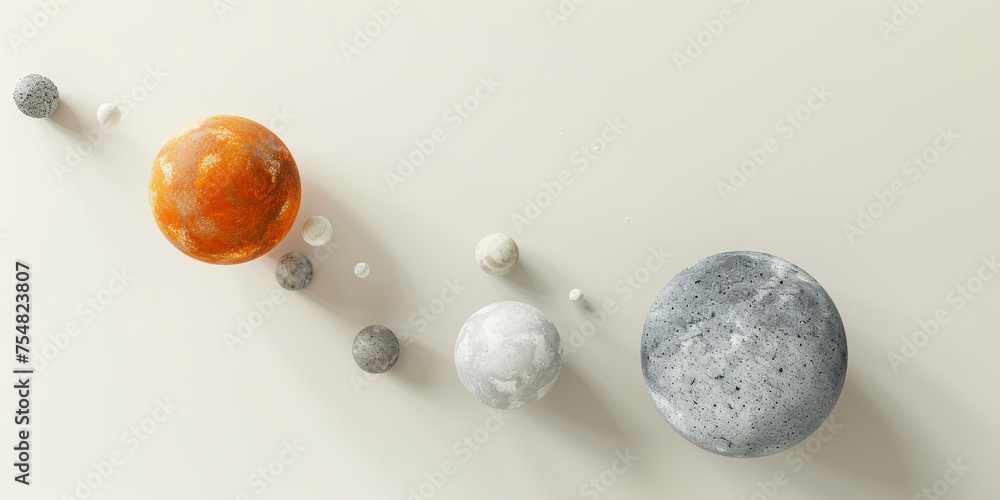Minimalist style solar system layout with varied textured planets on a ...