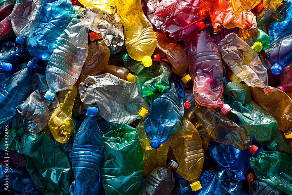 Vibrant Bottles of Color in a Stack of Recyclable Plastics created with ...