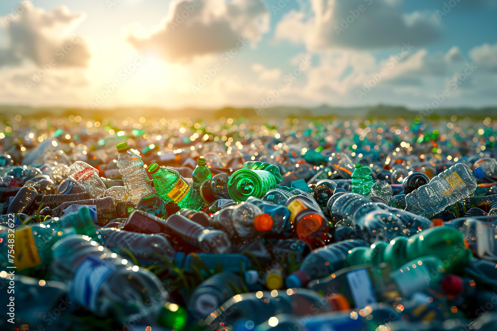 Colorful plastic bottles in a stack for recycling a creative approach ...