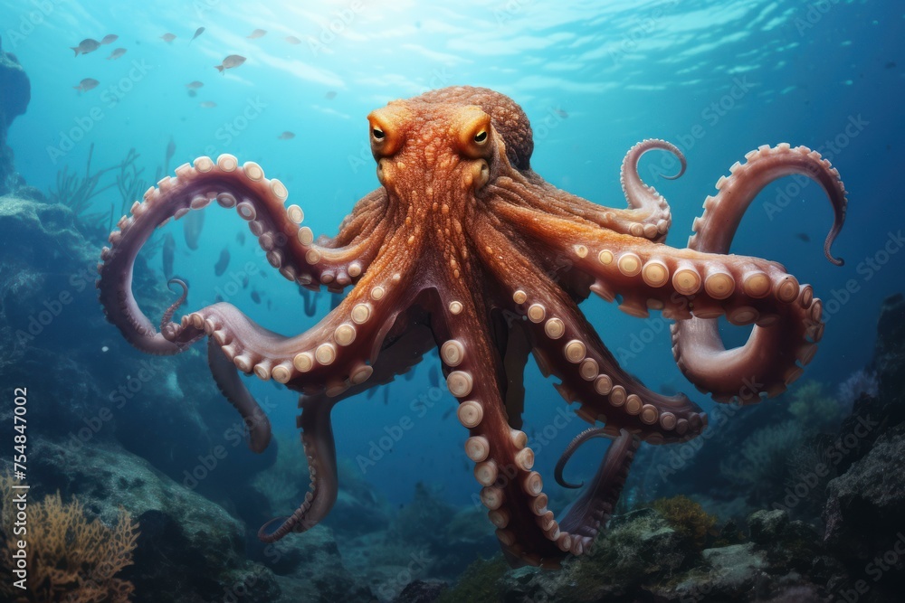 Agile Octopus underwater daylight. Nature water sea. Generate Ai Stock ...