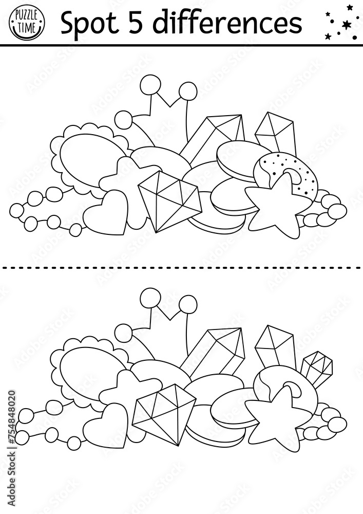 Find differences black and white game for children with unicorn ...