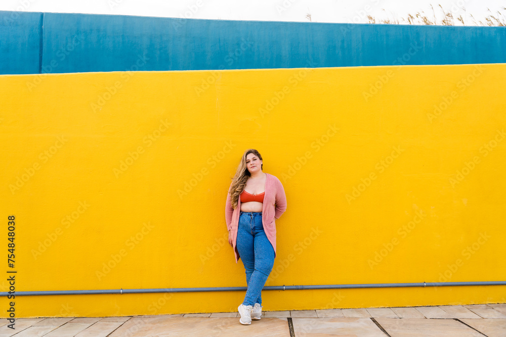 Beautiful plus size young woman outdoors - Confident chubby oversize ...