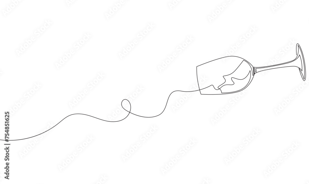 continuous single line drawing of spilled wine glass, line art isolated ...