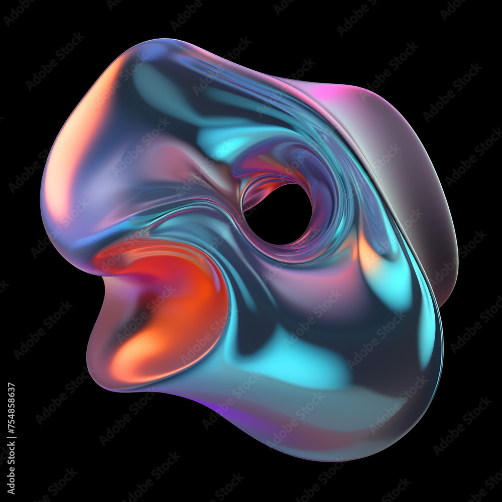 inflated freeform 3D shape with holographic effect, with gradients, on ...