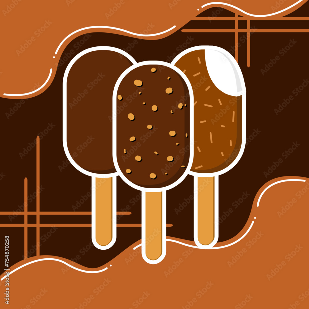 Eat an Eskimo Pie Day event banner. Three chocolate ice creams with ...