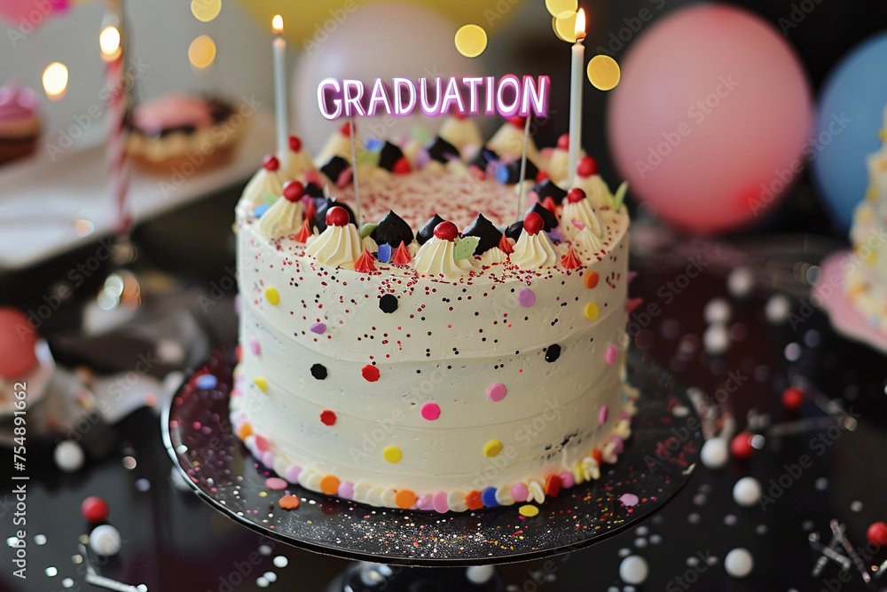Birthday cake with candles and the inscription graduation for ...