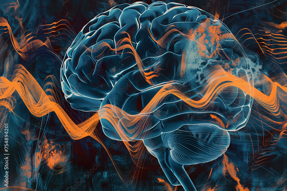 Focal Seizure: Human Brain Illustration with Abnormal Sharp Wave on ...