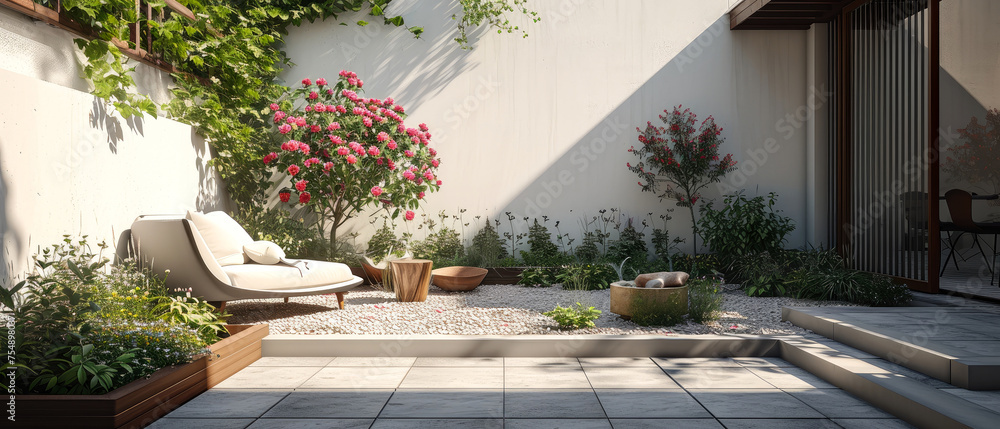 Minimal mock up with suburban patio of penthouse. Backyard terrace with ...