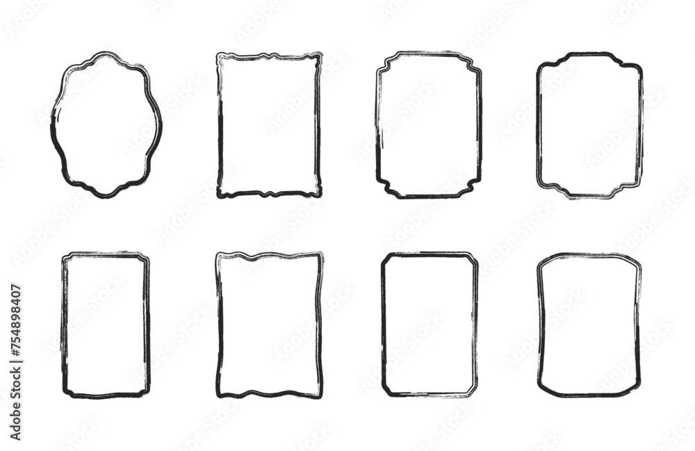 Hand-drawn doodle wave scalloped edge frames. Set of the vector curved ...