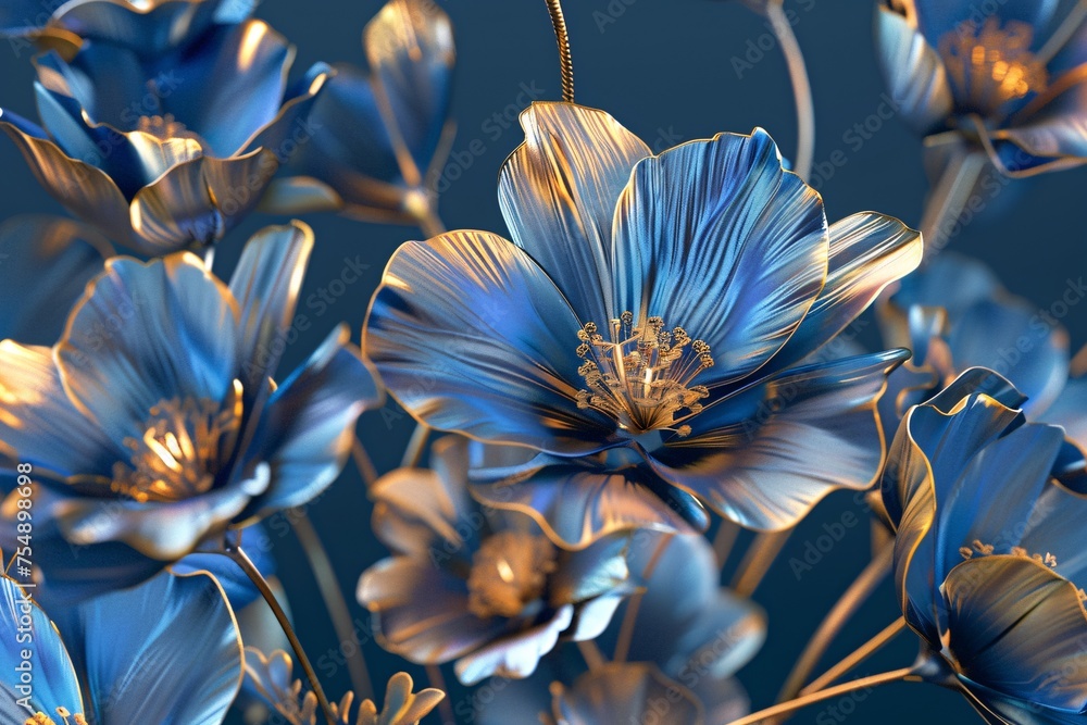 Flower Power Blue and Gold Flower Bouquet for a Golden Glow Generative ...