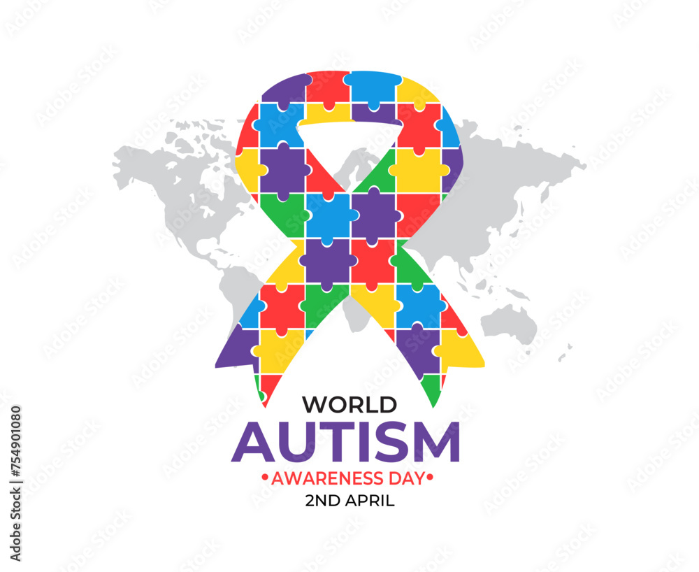 World autism day awareness ribbon puzzle shape pattern colors ...