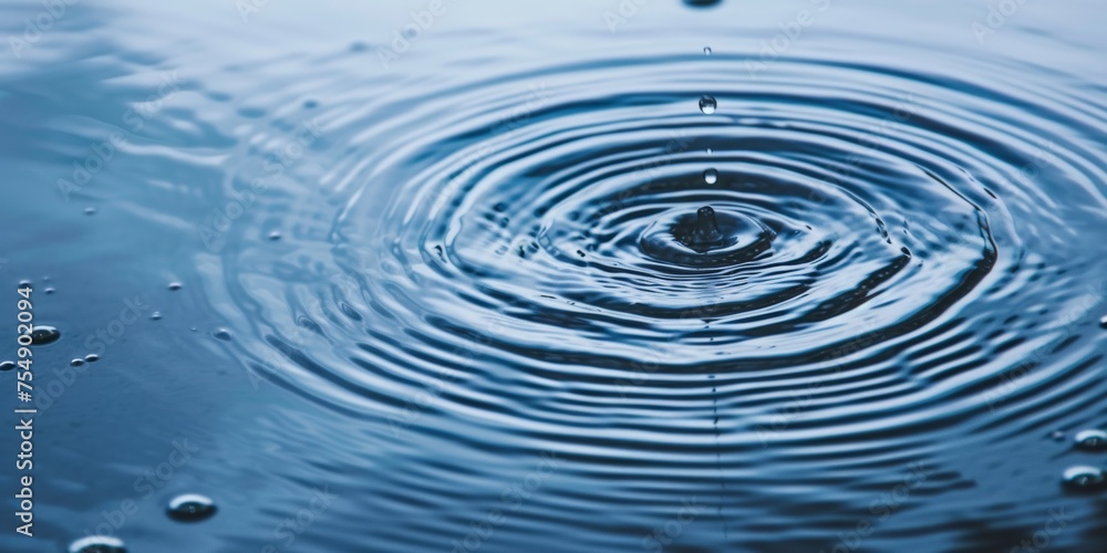 Pristine concentric ripples on a tranquil water surface, capturing the ...