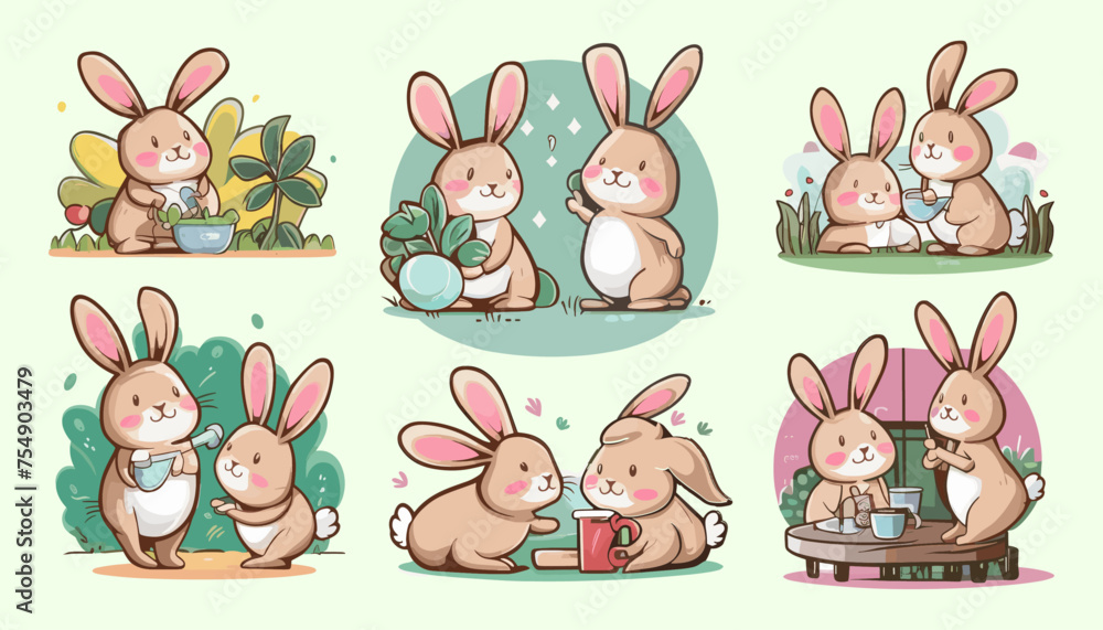 Cute Baby Bunny Vector Set, Easter Bunny in Various Angles and Postures ...