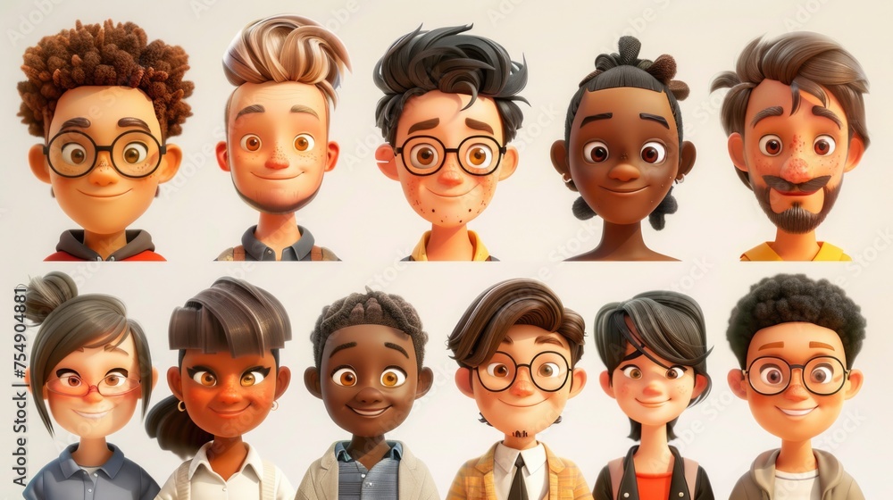 Smiling People Closeup Portrait Set Cute Cartoon Businessman Male and ...