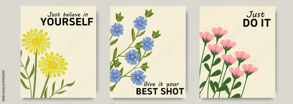 Retro beautiful botanical posters set. Contemporary botanical wall art ...
