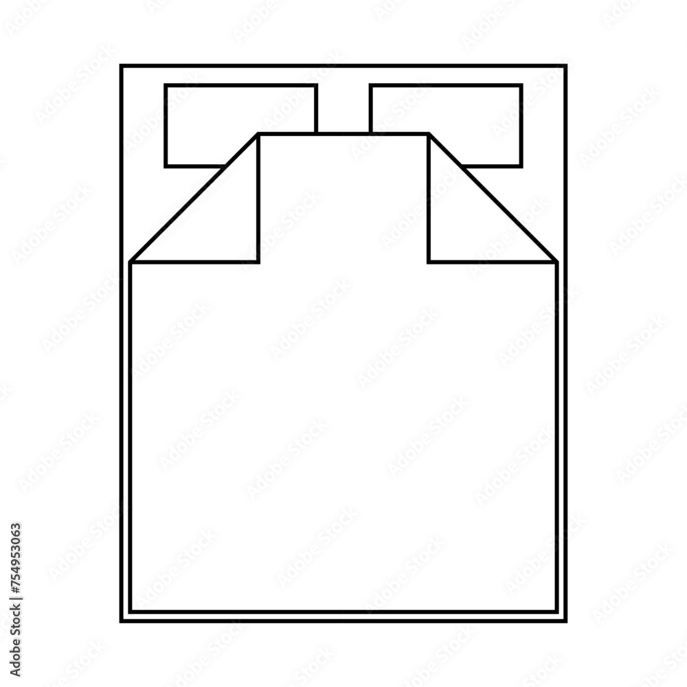 Double bed icon. Outline technical drawing. Vector illustration of bed ...