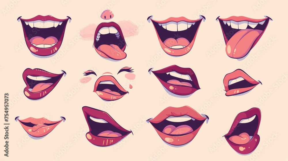 Animation kit for woman mouth with various positions of lips and tongue ...