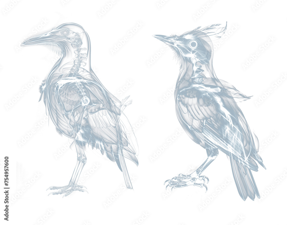X-ray view of birds set. Isolated transparent background PNG. Stock ...