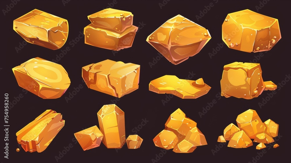 An illustration of yellow golden glowing treasure rock with gold mine ...