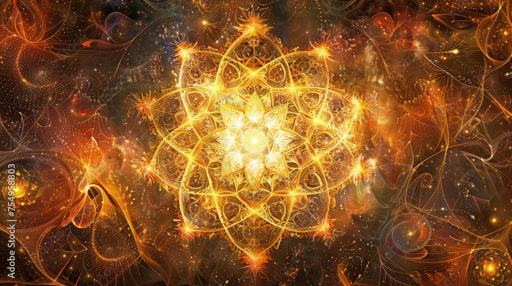 Intricate geometric pattern known as Flower of Life. Design consists of ...
