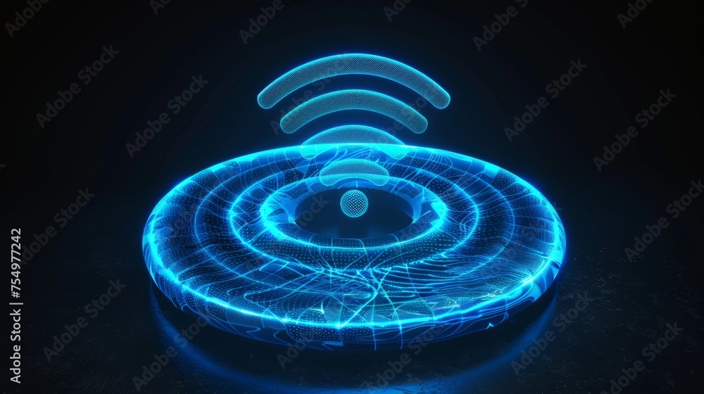 The digital sign features a 3D WiFi wave effect. It displays an ...