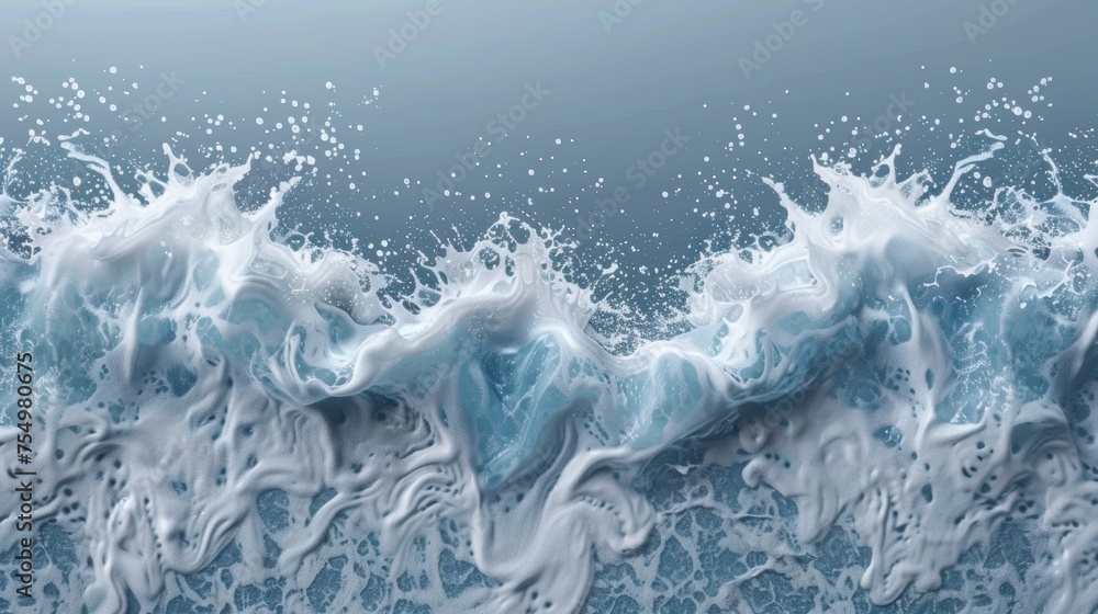 Wave foam spouting down border. Blue ocean foamy water splash isolated ...