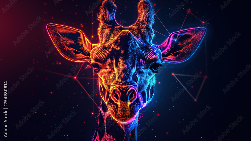 glowing neon light effect girraffe head logo , bright advertising ...