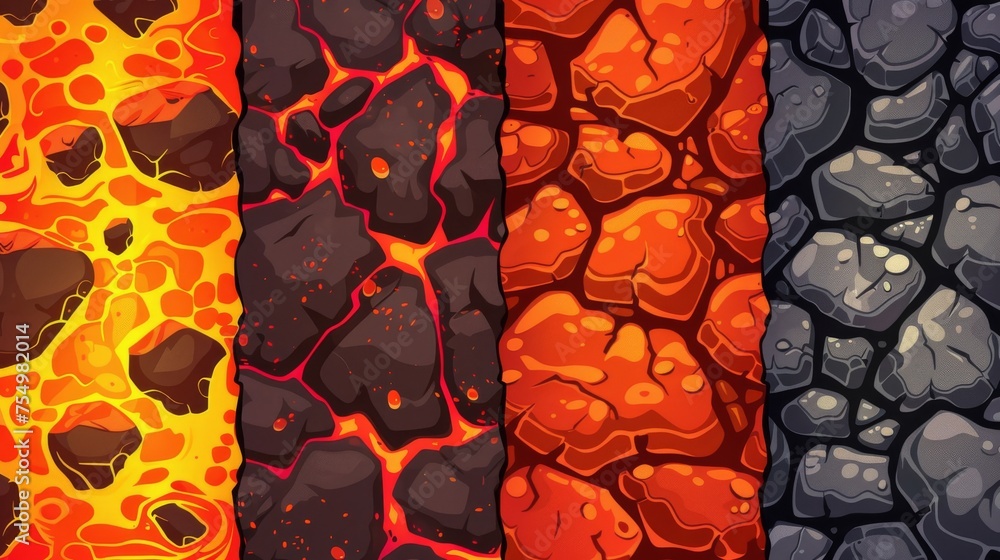 For game background, dragon skin textures and lava tiles with stones ...
