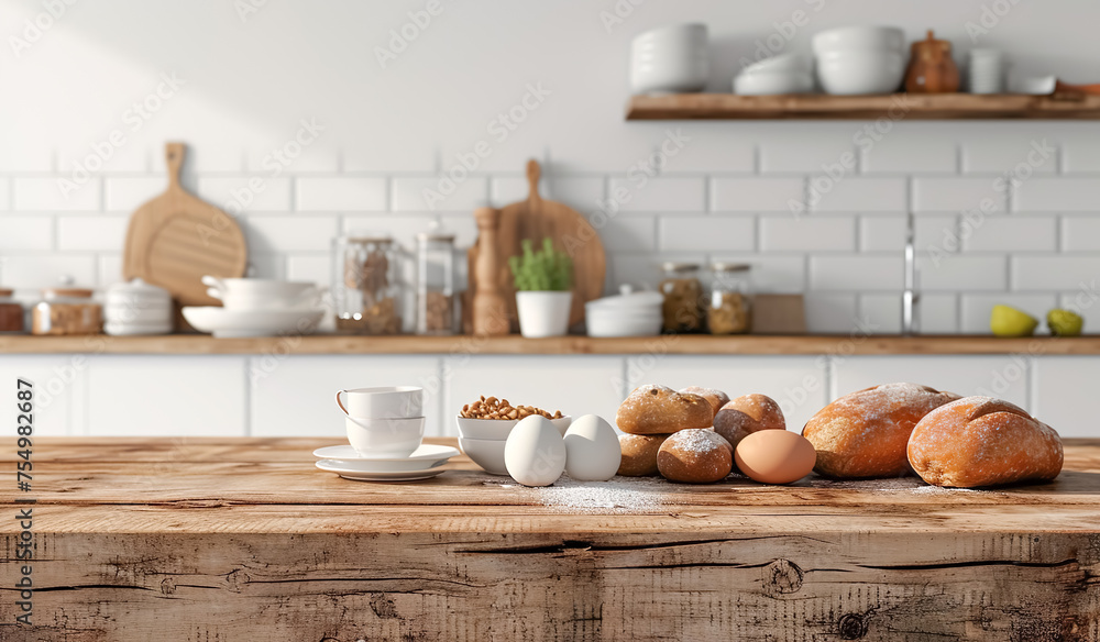 bread and ingredient for cooking on wood kitchen counter.healthy and ...