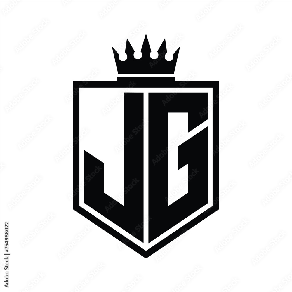 JG Logo monogram bold shield geometric shape with crown outline black ...