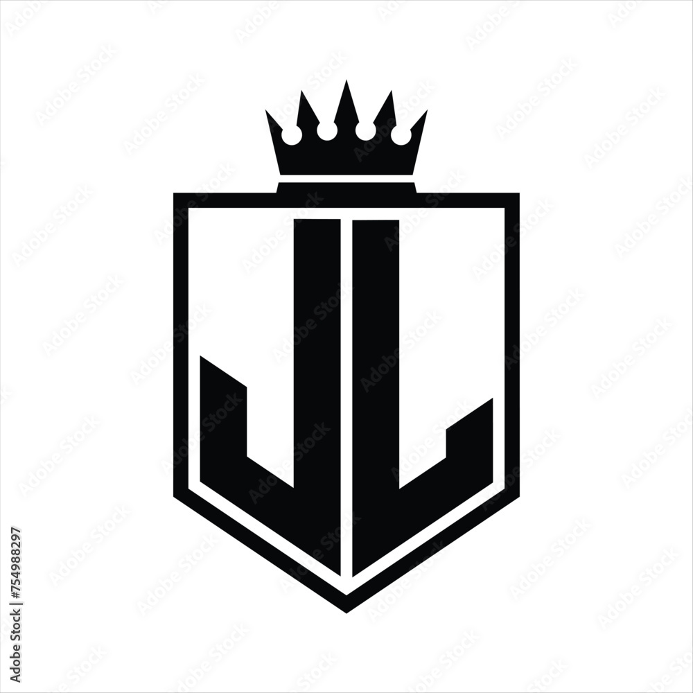 JL Logo monogram bold shield geometric shape with crown outline black ...
