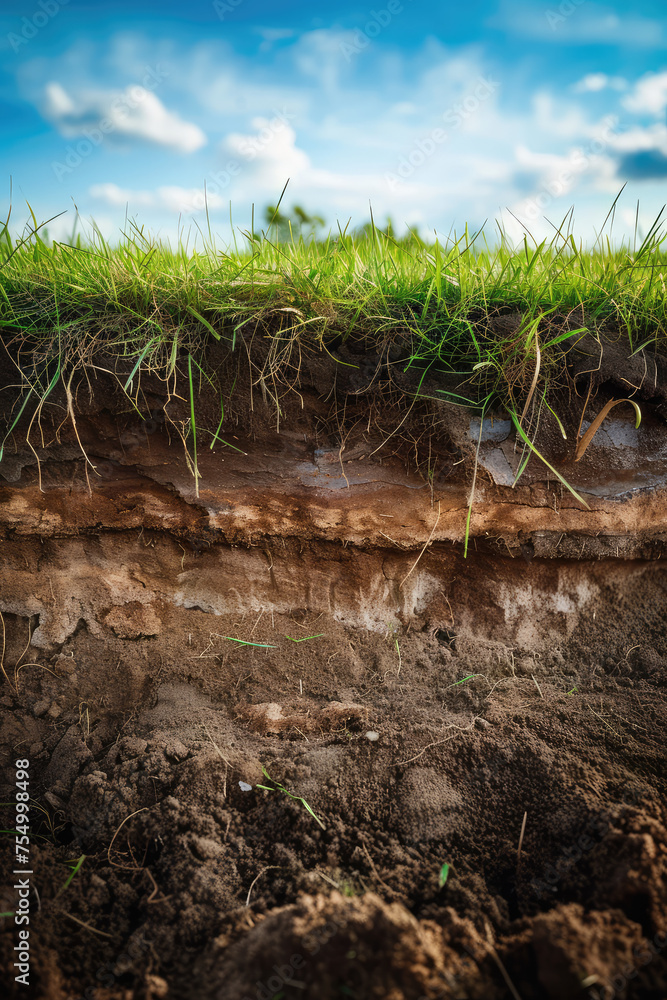 Soil Cross Section with Emerging Seedlings. Detailed cross-section of ...