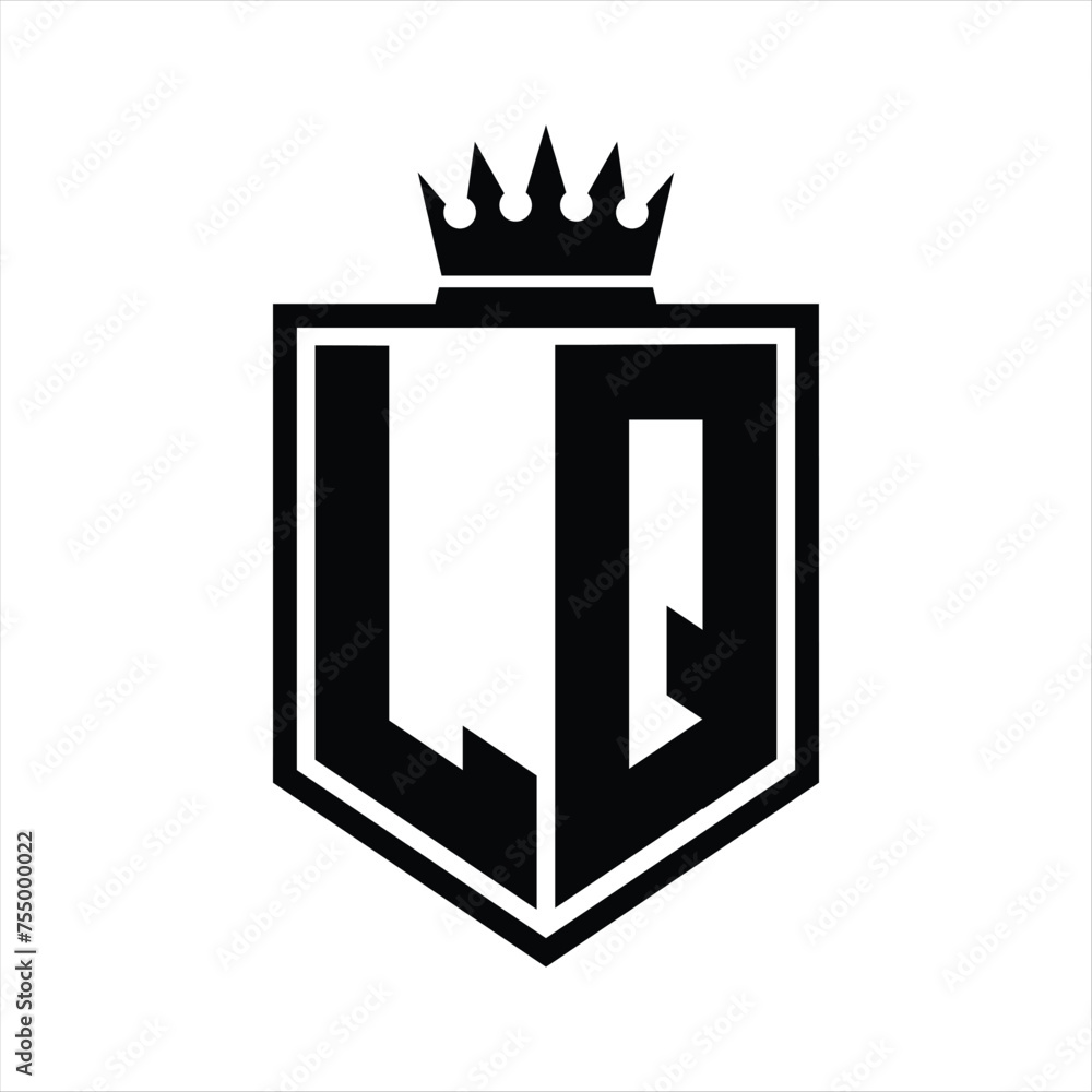 LQ Logo monogram bold shield geometric shape with crown outline black ...