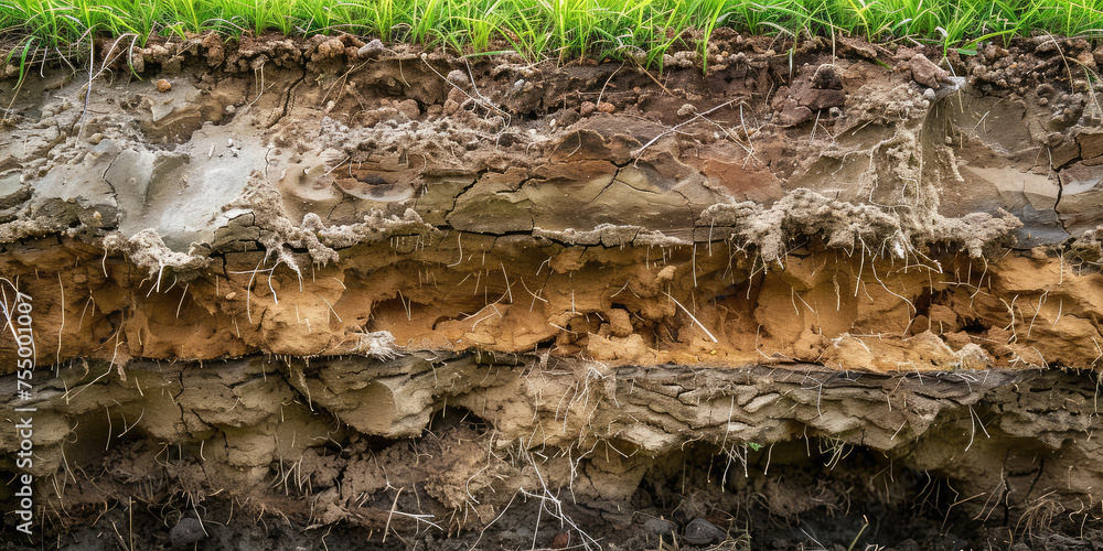 Soil Cross Section with Emerging Seedlings. Detailed cross-section of ...