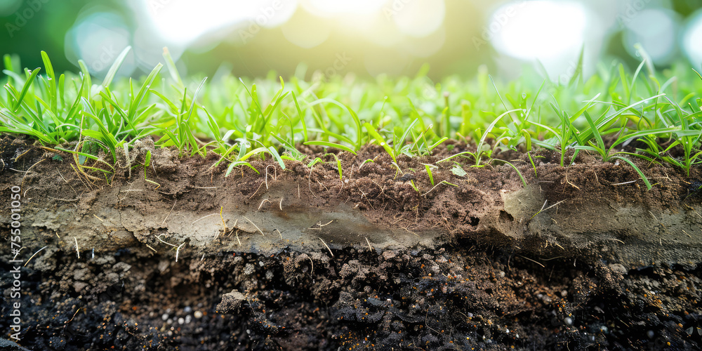 Soil Cross Section with Emerging Seedlings. Detailed cross-section of ...
