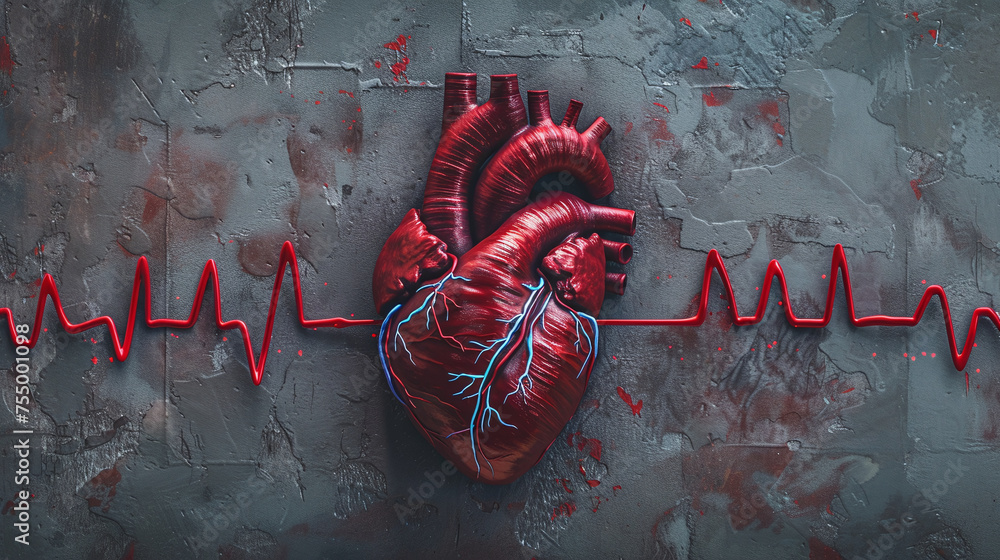 Anatomy Human heart with cardiogram on ecg medical copy space ...