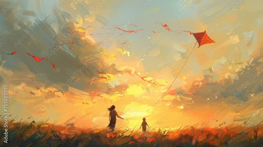 This evocative digital artwork paints a scene of a person and a child ...